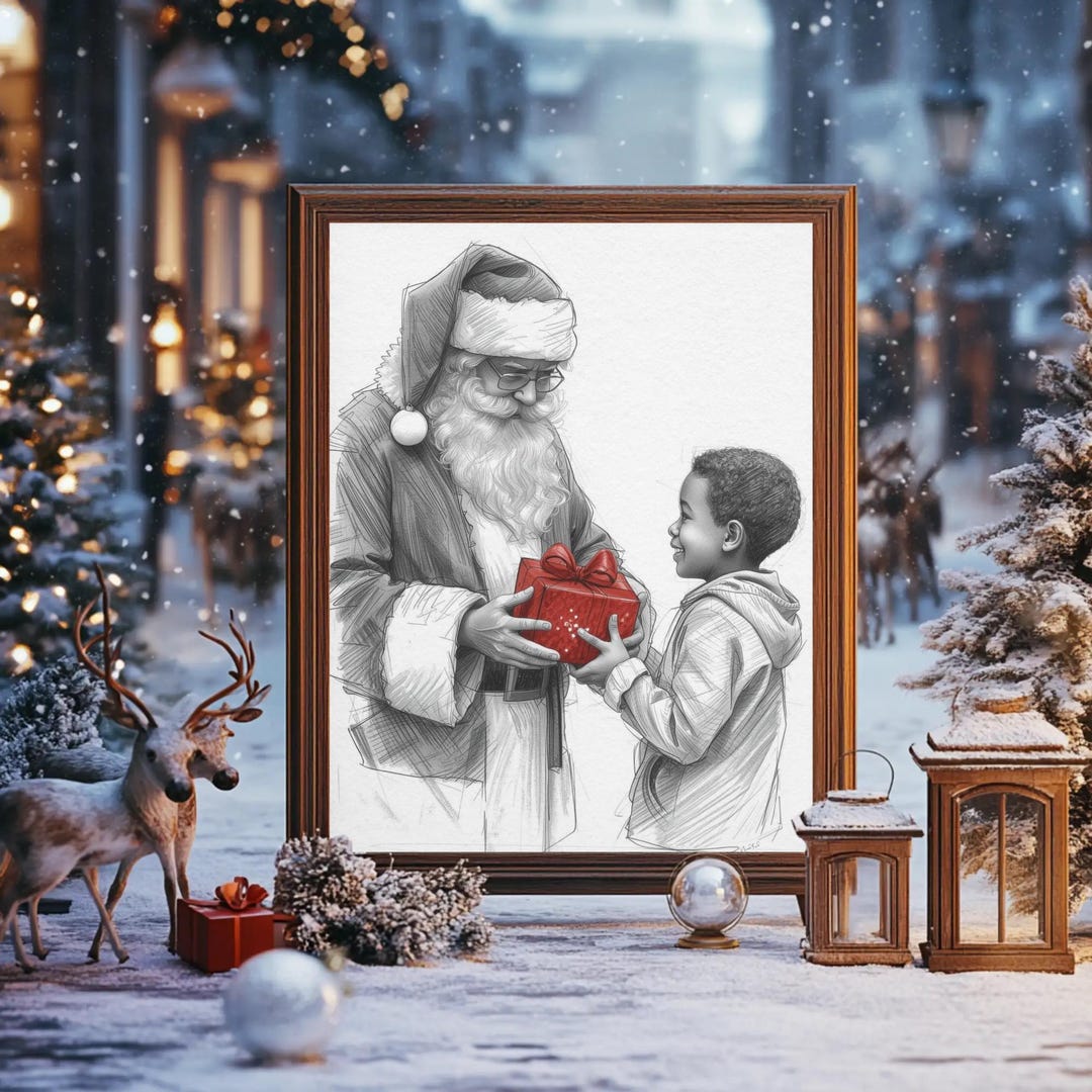 Santa Gift Sketch Print | Christmas Art | Festive Wall Décor | Holiday ...