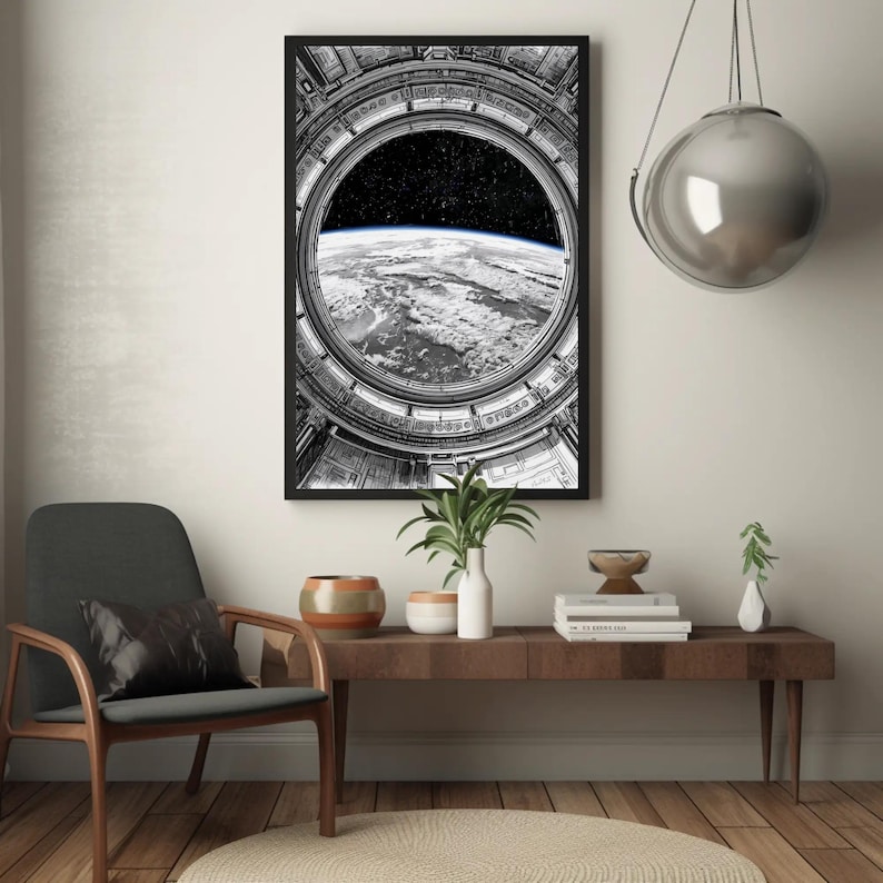 Space Station Window View | Earth From Space Sketch Print - Etsy