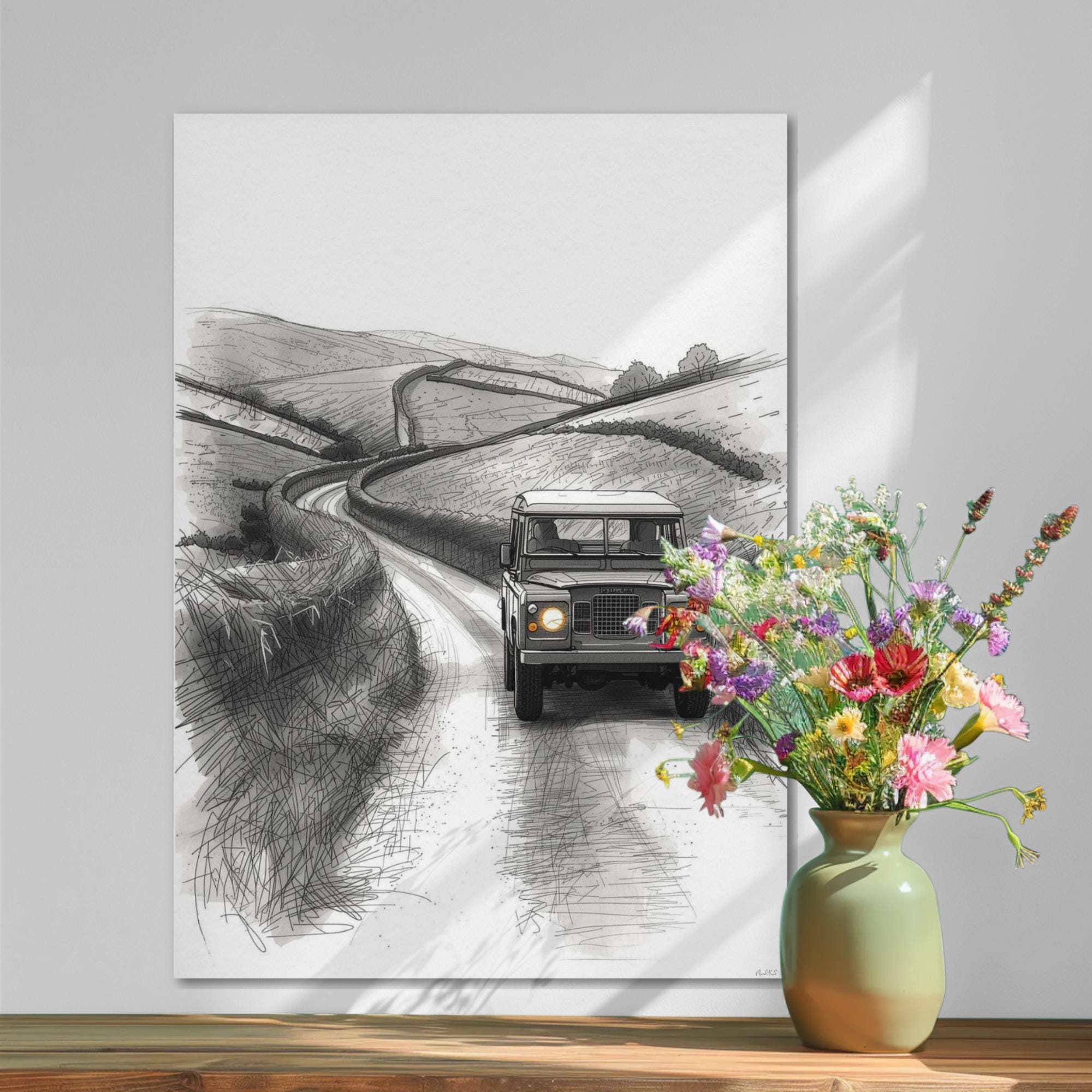 Land Rover Defender Wall Art – Countryside Sketch Poster With ...