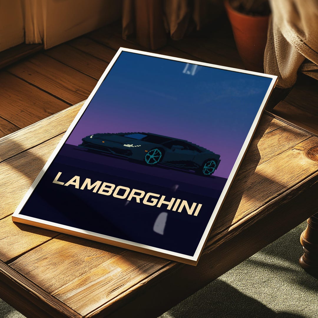 Lamborghini Pixel Art Car Poster - Supercar Wall Decor - Retro Car ...