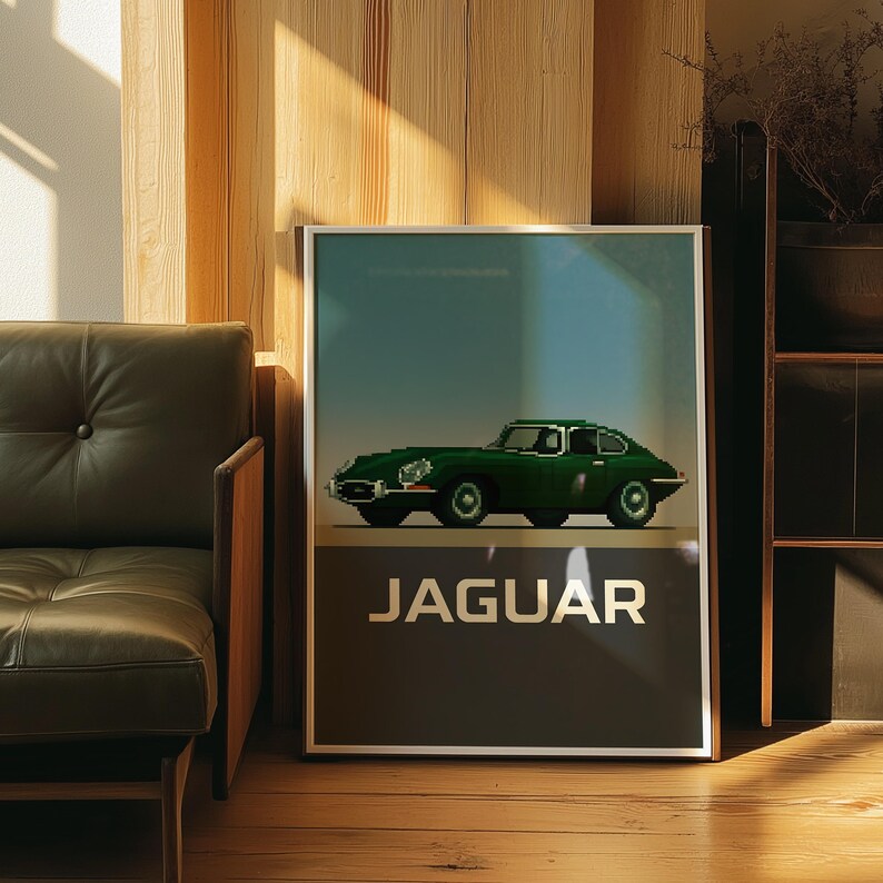 1961 Jaguar E-type Pixel Art Car Poster - Vintage Car Wall - Retro Car ...