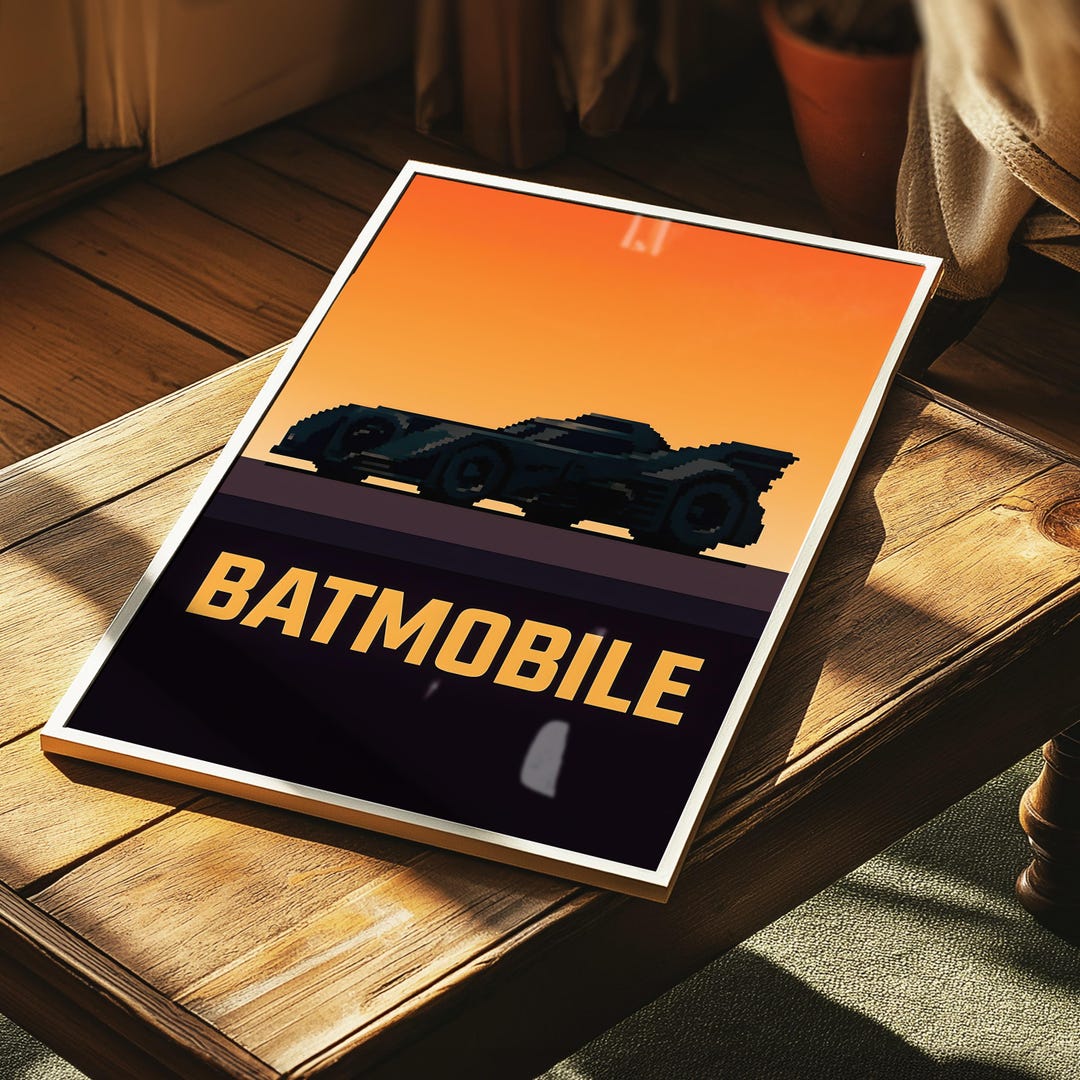 Batmobile Pixel Art Car Poster - Supercar Wall Decor - Retro Car Print ...