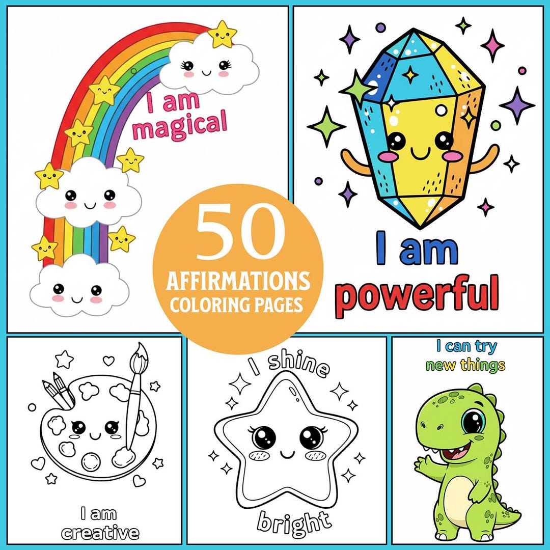 Affirmations Coloring Pages: 50 Positive Thinking Quotes for Kids ...