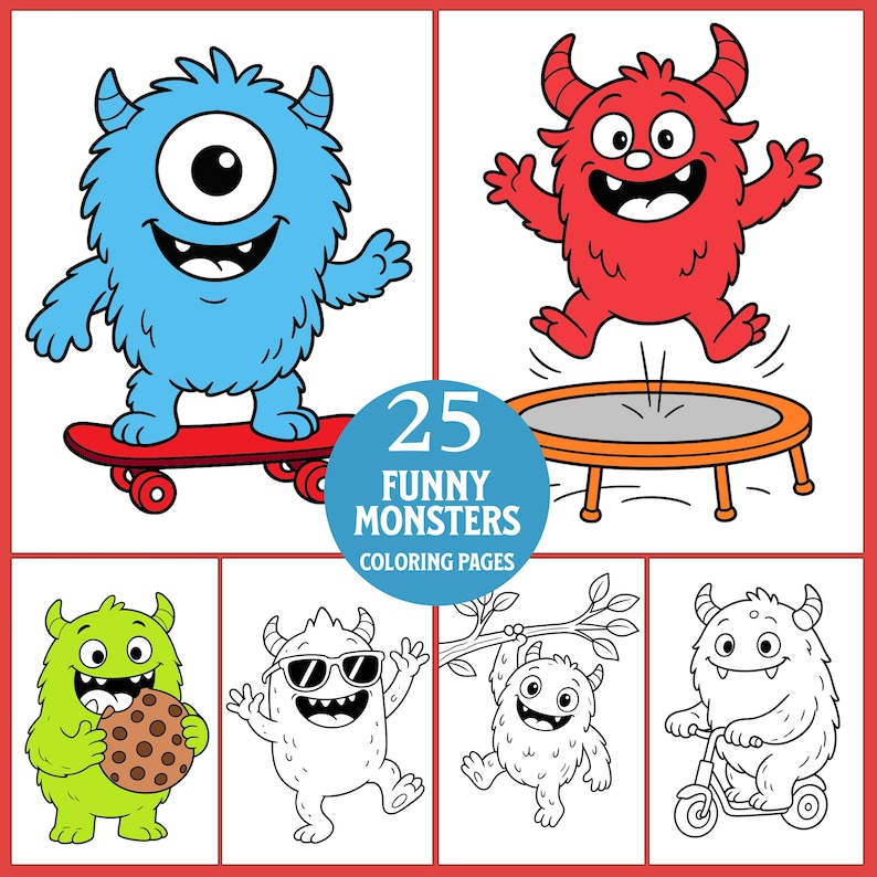 Funny Monsters Coloring Pages: 25 Printable Activity Sheets for Kids ...
