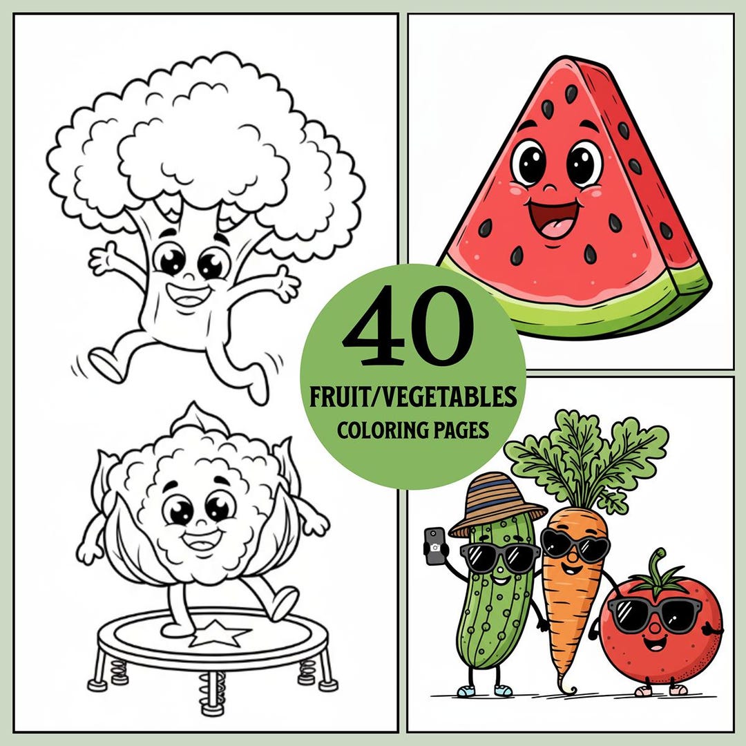 Fruits and Vegetable Coloring Pages: 40 Educational Coloring Sheets ...