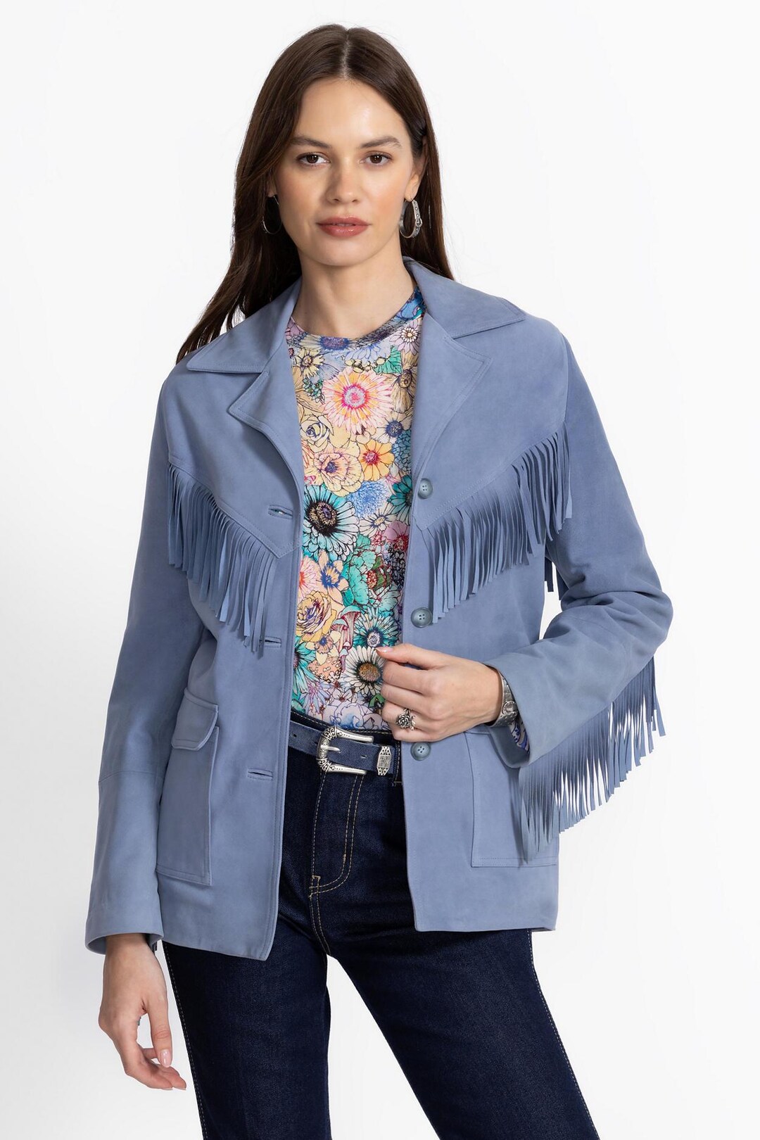 Women's Vintage Fringe Leather Jacket, Ladies Leather Jacket, Blue ...