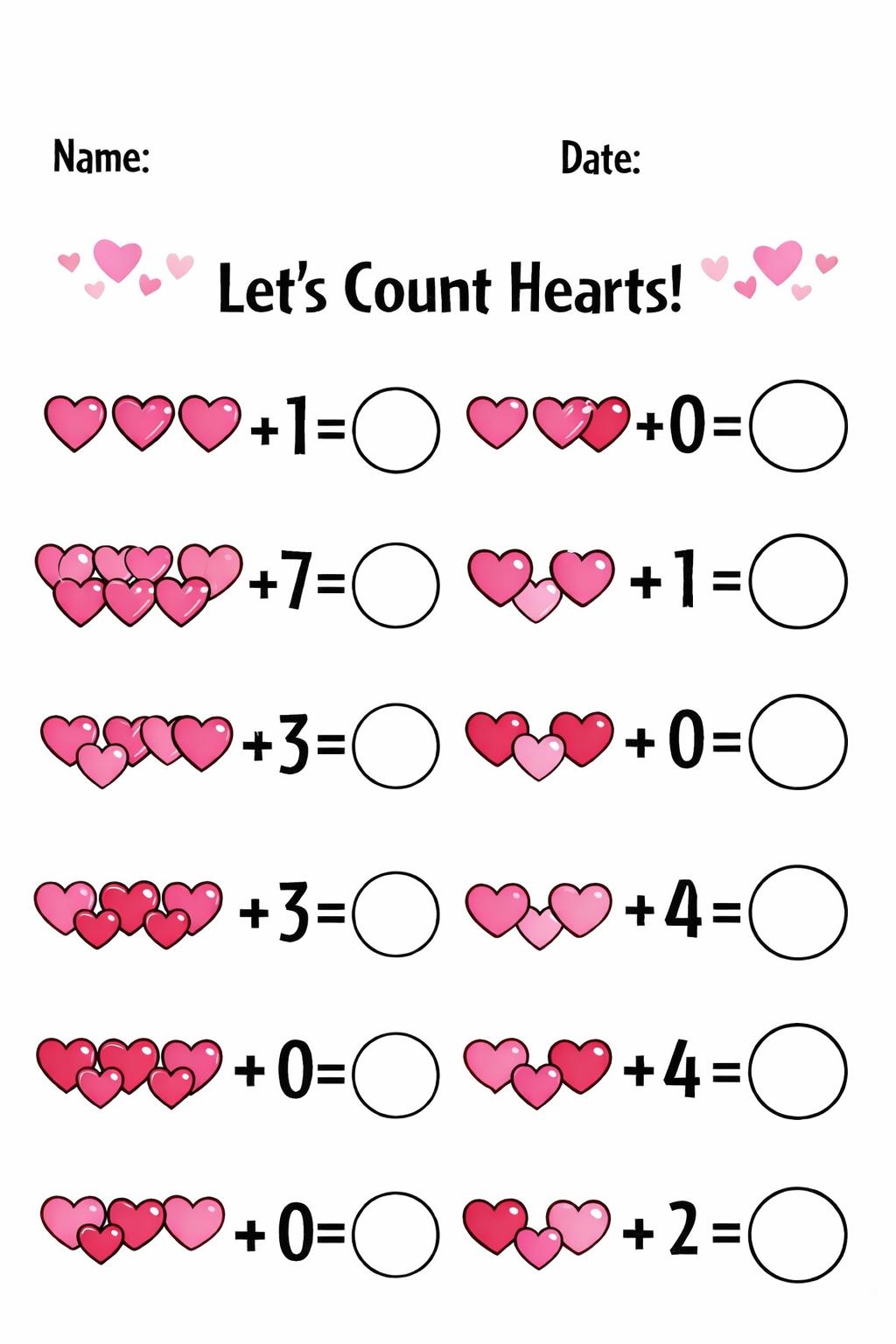 Valentine’s Day Counting Hearts Worksheet | Preschool Math Printable ...
