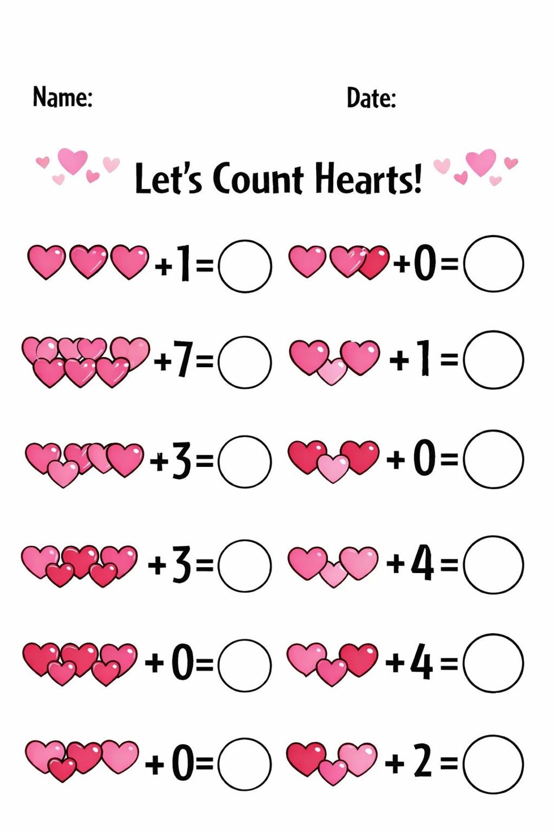 Valentine’s Day Counting Hearts Worksheet | Preschool Math Printable ...