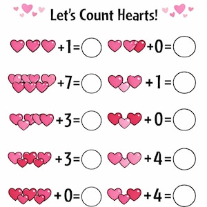 Valentine’s Day Counting Hearts Worksheet | Preschool Math Printable ...