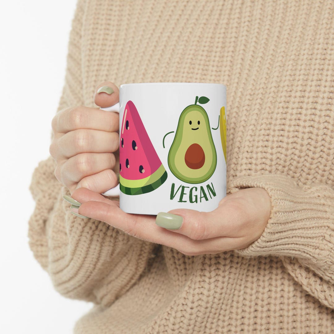 Vegan Fruit Ceramic Mug: Fun Avocado, Kiwi & Watermelon Design - Etsy