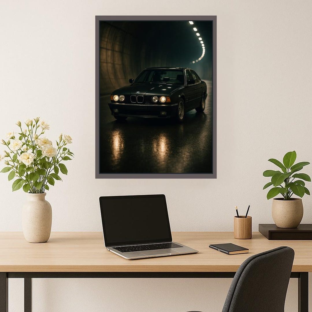 BMW E34 M5 Tunnel Poster – Black 90s Classic Car Wall Art – Instant ...