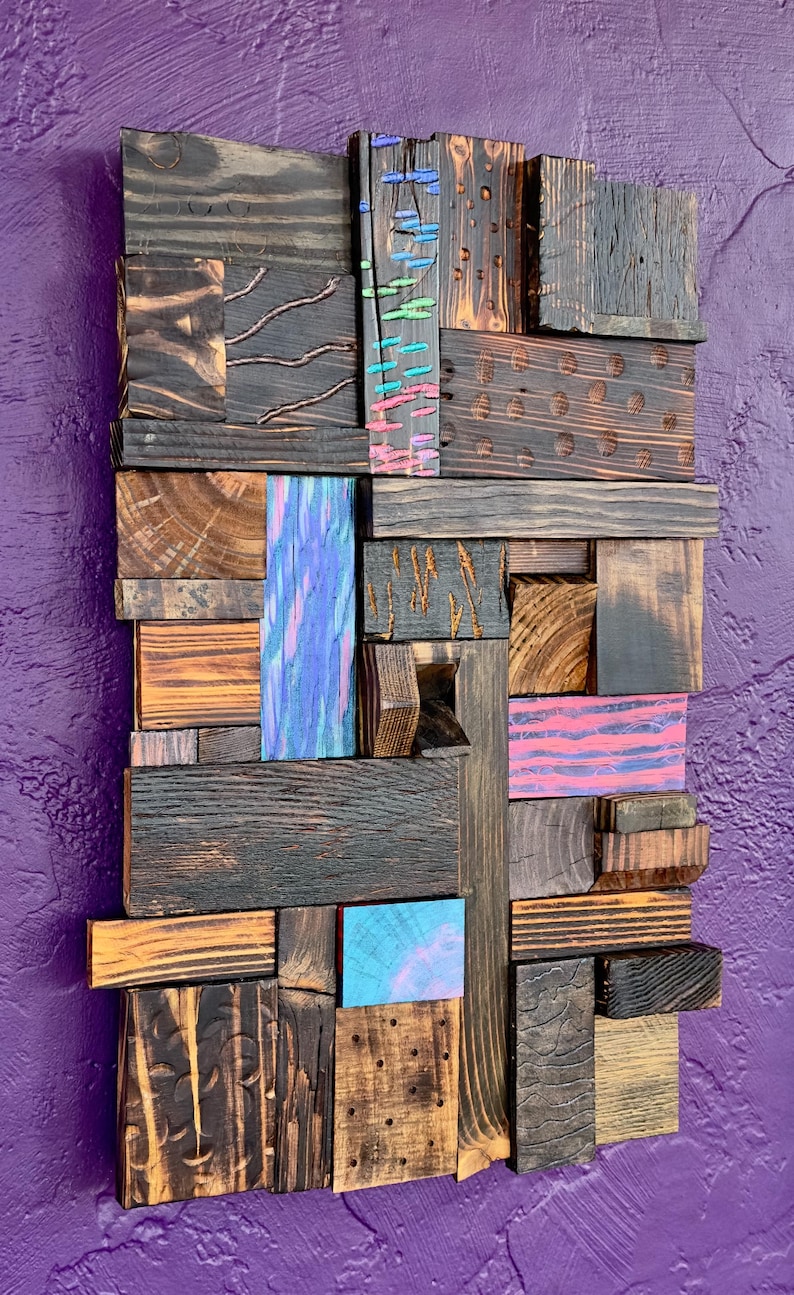 Midnight Ember Shou Sugi Ban Sculpture 16.5x25 | Dark Burnt Wood With ...