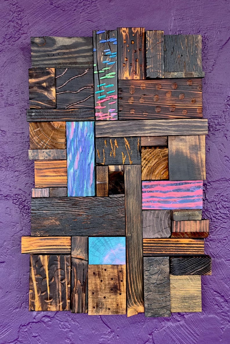 Midnight Ember Shou Sugi Ban Sculpture 16.5x25 | Dark Burnt Wood With ...