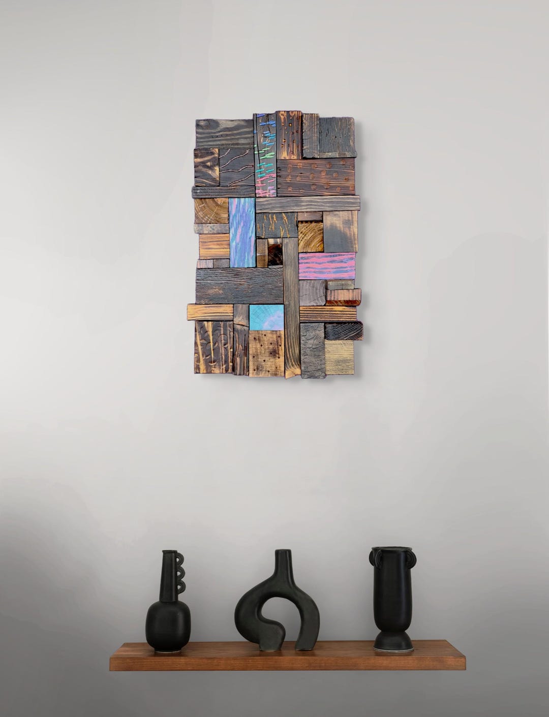 Midnight Ember Shou Sugi Ban Sculpture 16.5x25 | Dark Burnt Wood With ...