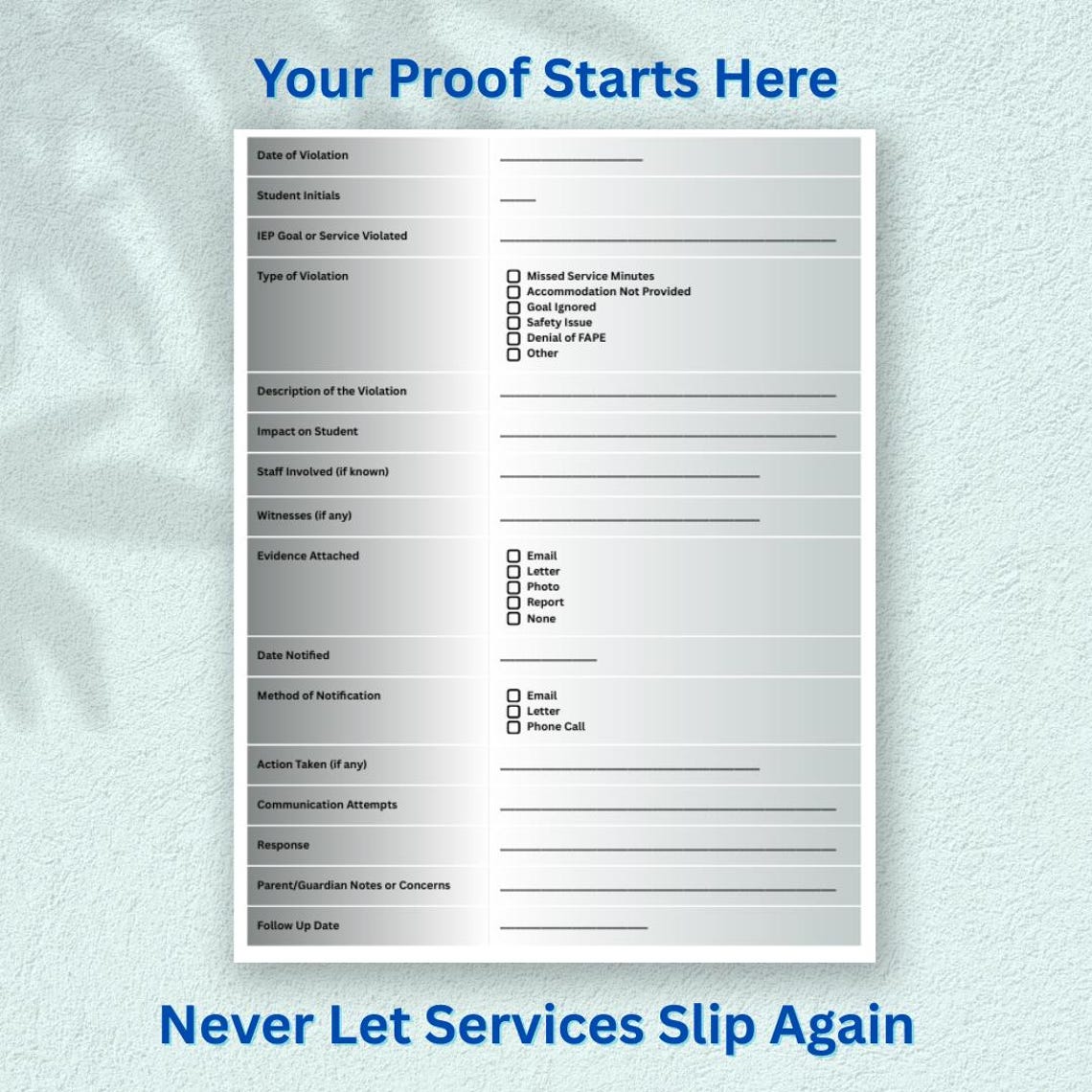 IEP Violation Tracker Printable PDF | Special Education Parent Log ...