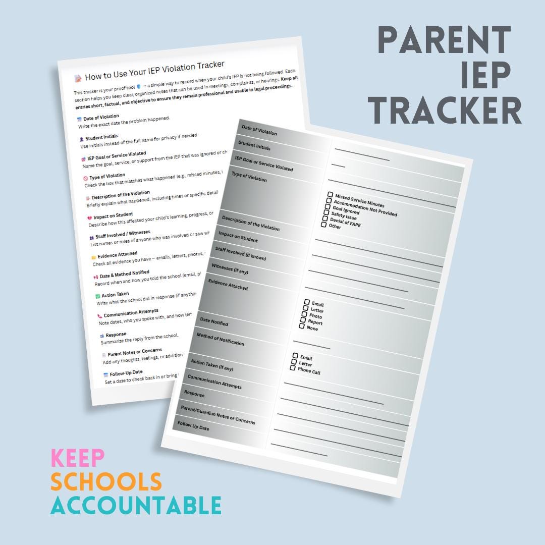 IEP Violation Tracker Printable PDF | Special Education Parent Log ...