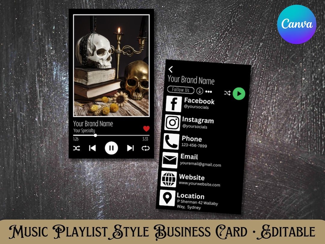 Music Player Inspired Business Card | Playlist | 2x3.5 | Editable ...