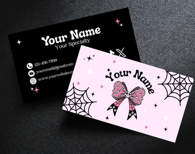 Goth Skull Bow Business Card Template | Editable Template | Instant ...