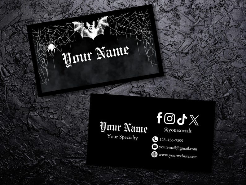 Gothic Business Card Template: Spider Web | Bat Design (instant ...