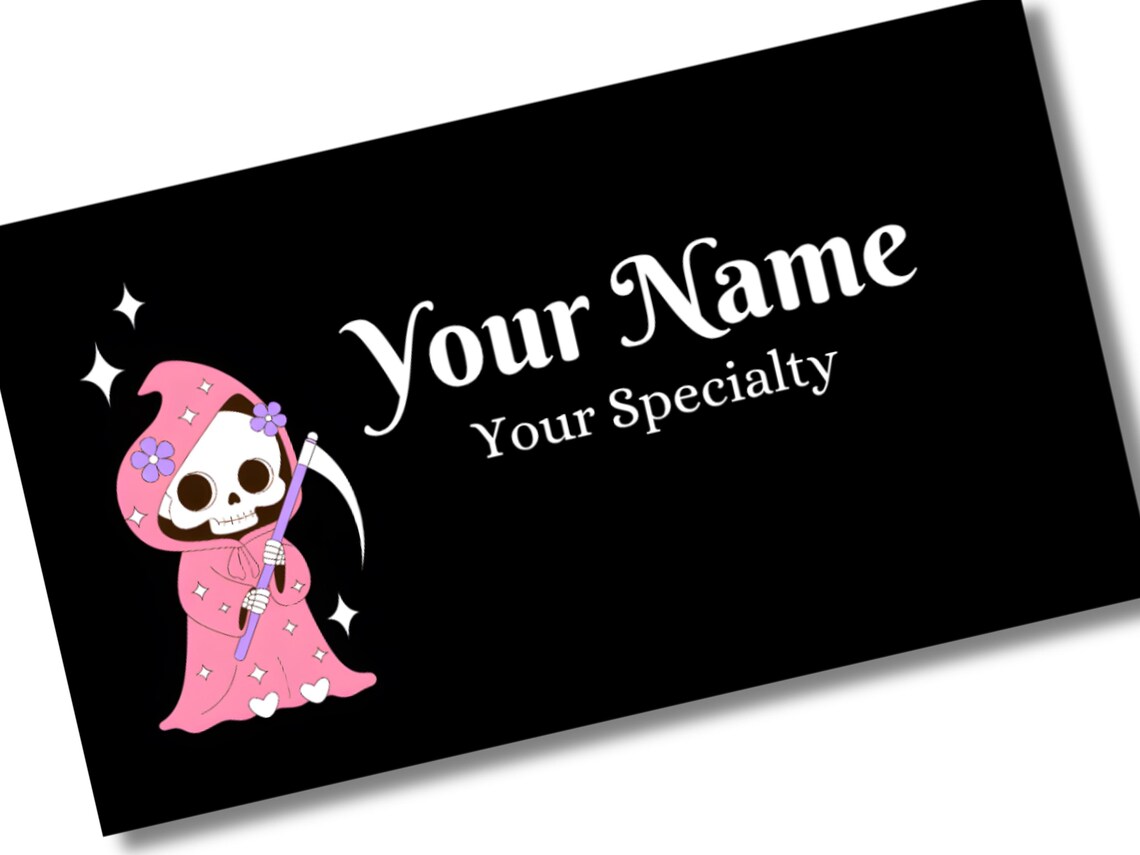 Cute Goth Business Card Template | Pink Grim Reaper | Kawaii Gothic ...
