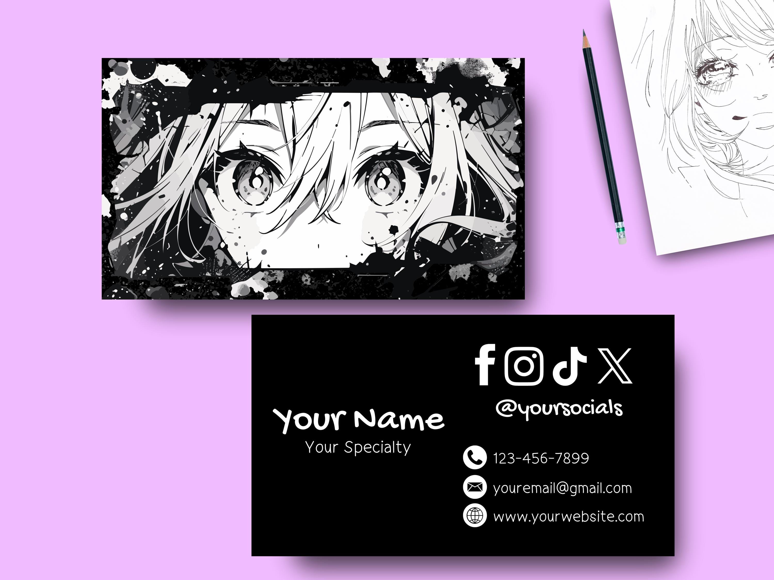 Anime Eyes Business Card Template: Grunge Goth Design (editable ...