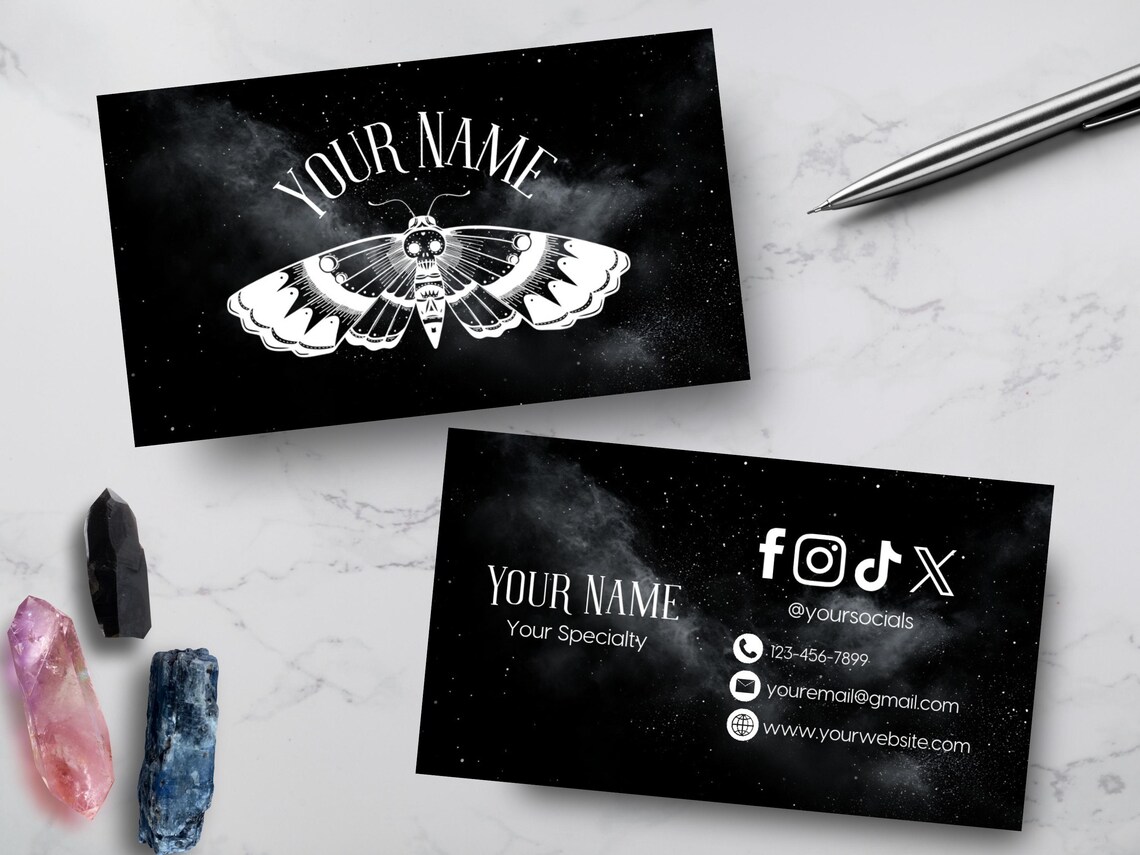 Celestial Death Moth Business Card Template | Editable Canva Design ...