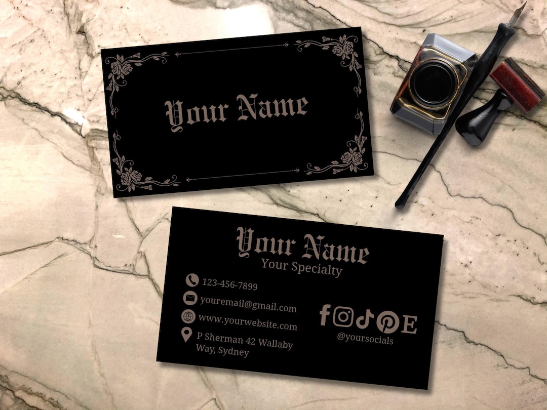 Gothic Vintage Border Business Card Template – Black & Dark Taupe ...