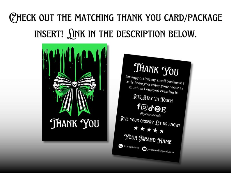 Lime Green Drip Business Card Template • Goth Skull Bow (instant ...