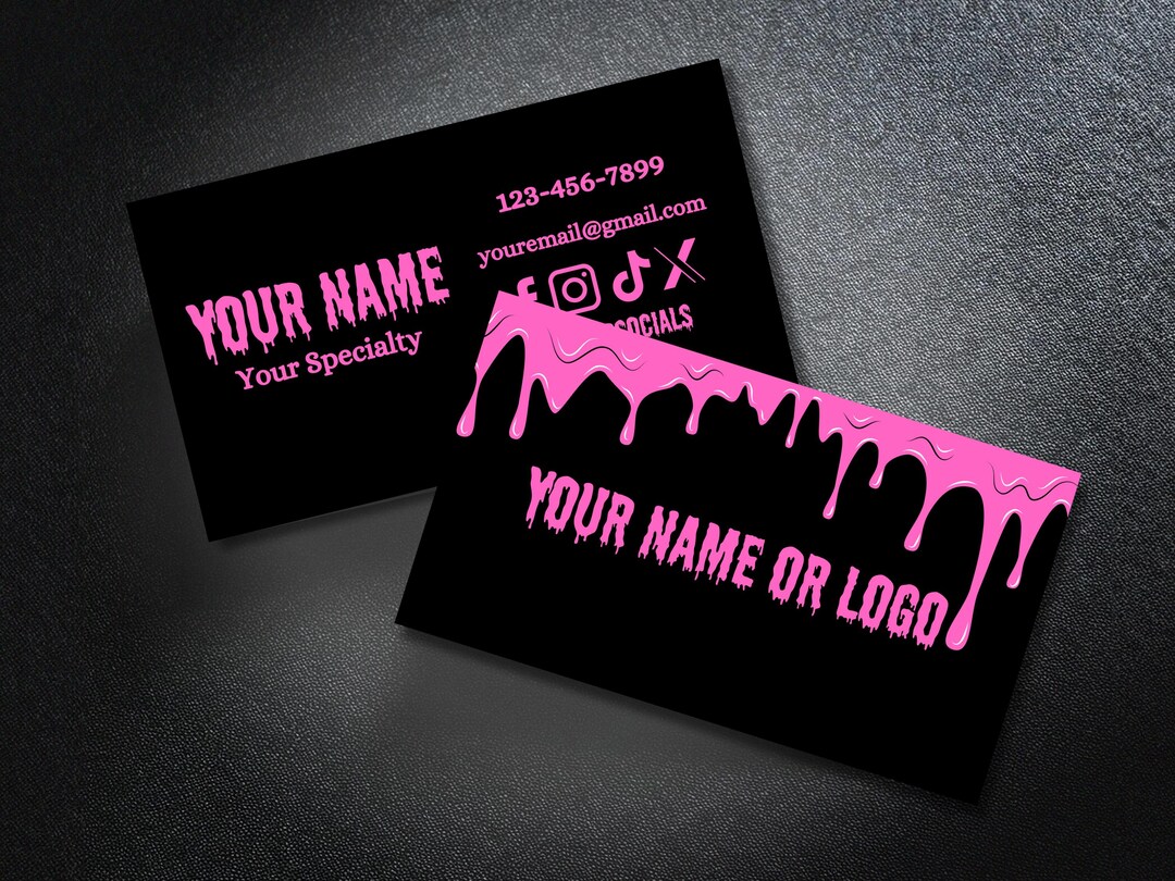 Goth Business Card Template: Dripping Pink Design • Editable • Instant ...