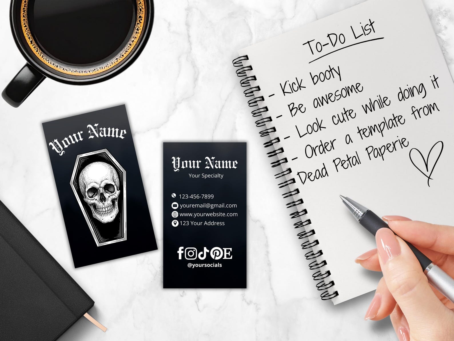 Goth Ombre Coffin Skull Business Card Template | Dark |editable ...
