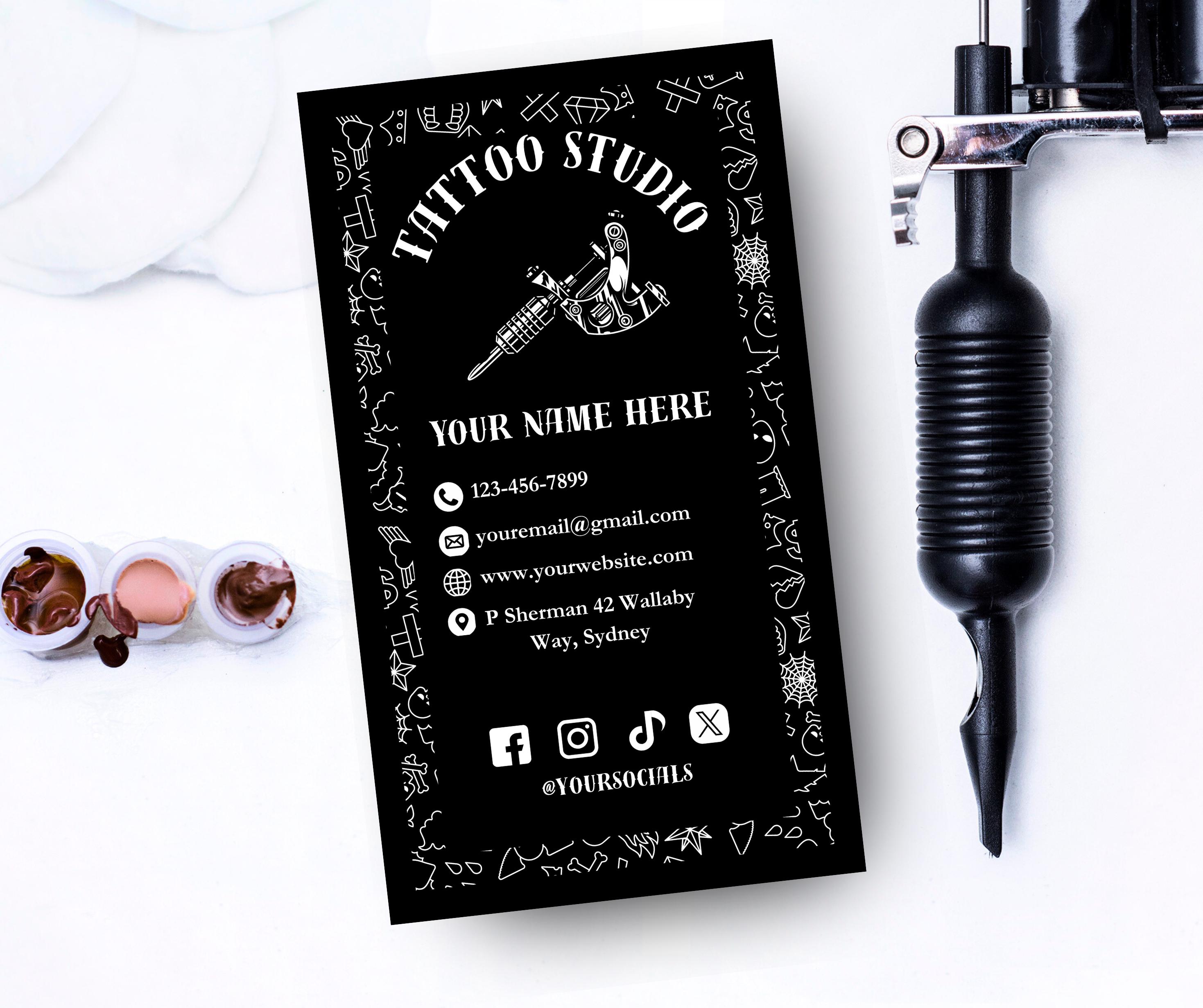 Tattoo Artist Business Card Template: Flash Art & Photo Collage ...