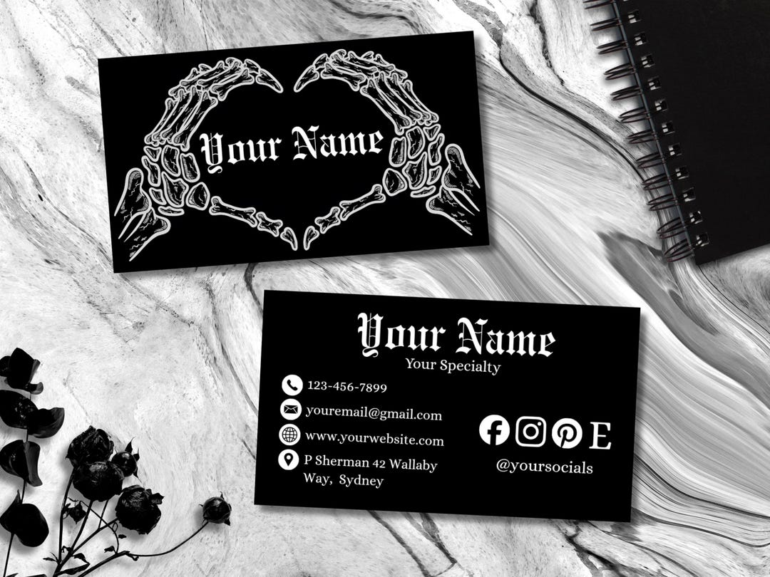 Skeleton Heart Business Card Template | Goth Dark Romantic, Editable ...