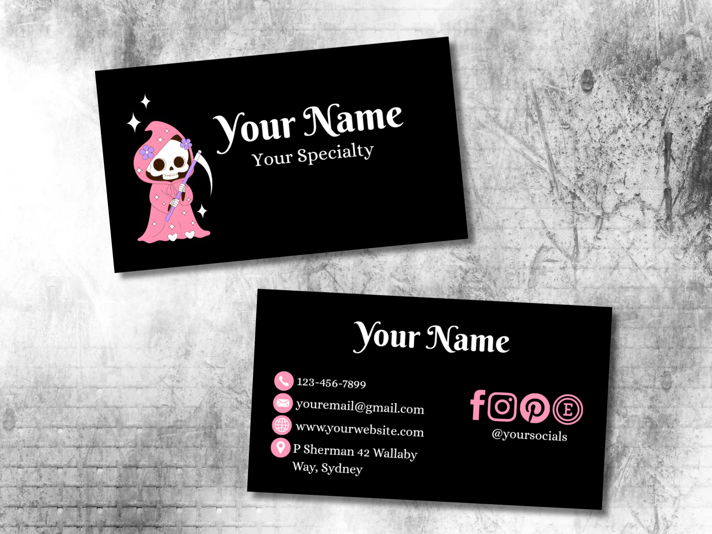 Cute Goth Business Card Template | Pink Grim Reaper | Kawaii Gothic ...