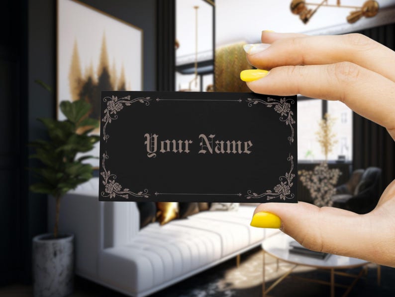 Gothic Vintage Border Business Card Template – Black & Dark Taupe ...