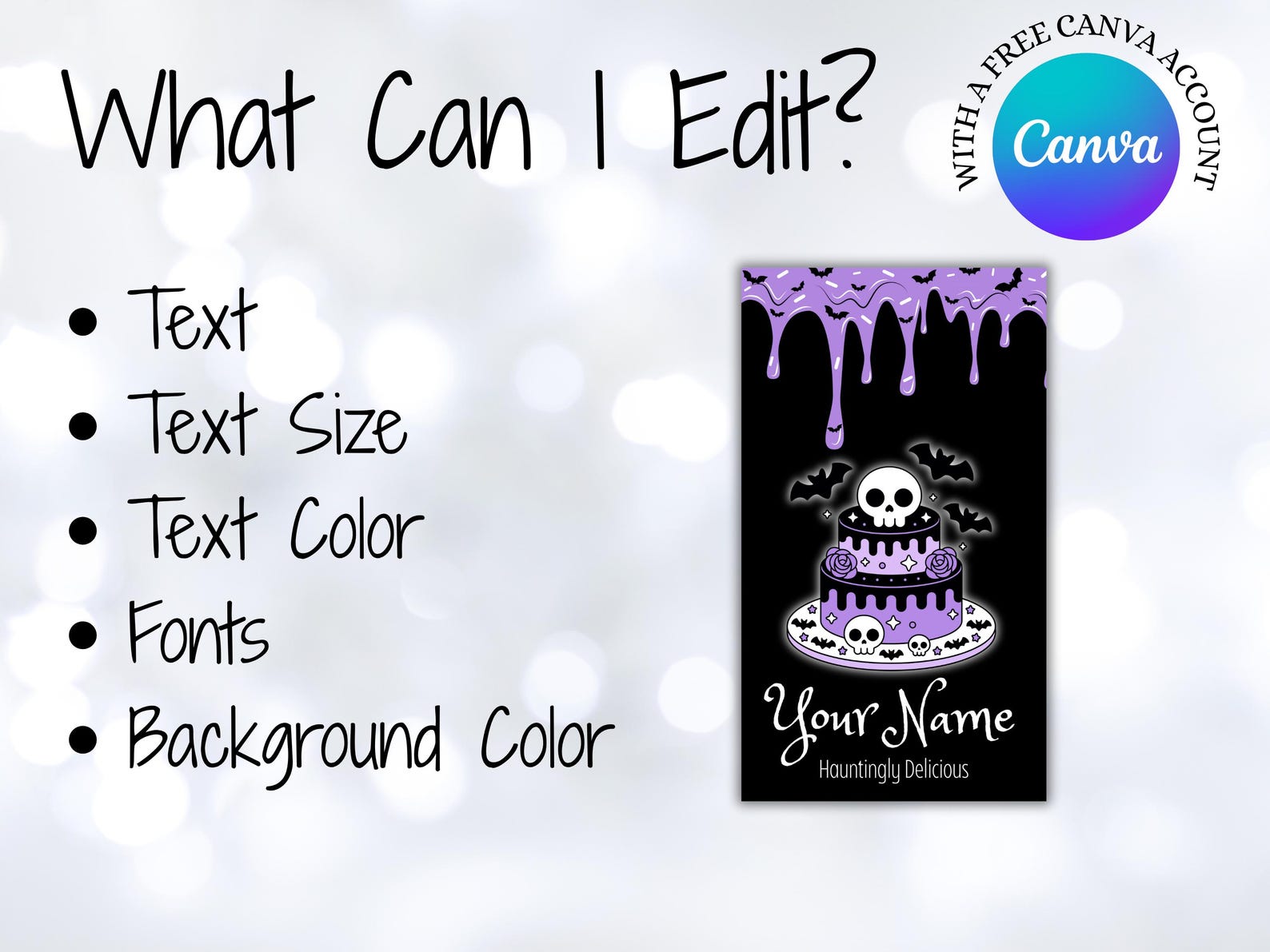 Goth Bakery Business Card Template | Purple Dripping Frosting & Bat ...