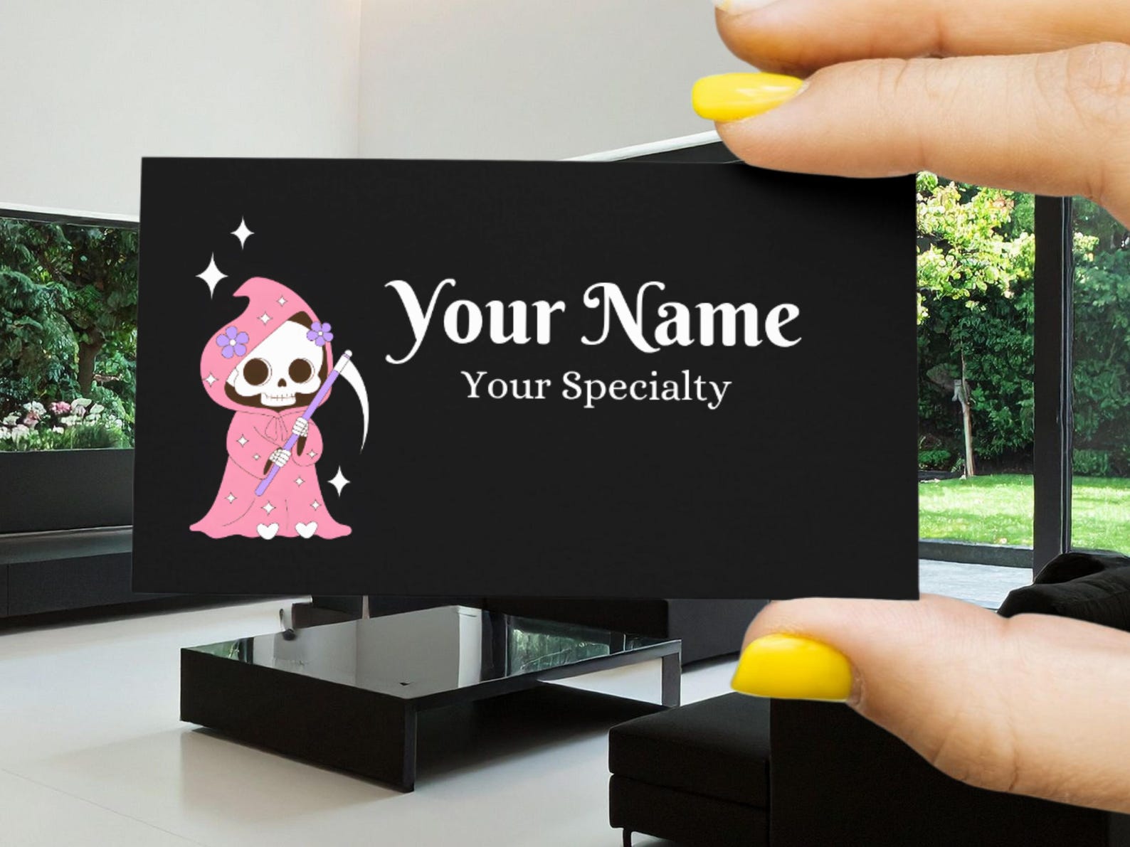 Cute Goth Business Card Template | Pink Grim Reaper | Kawaii Gothic ...
