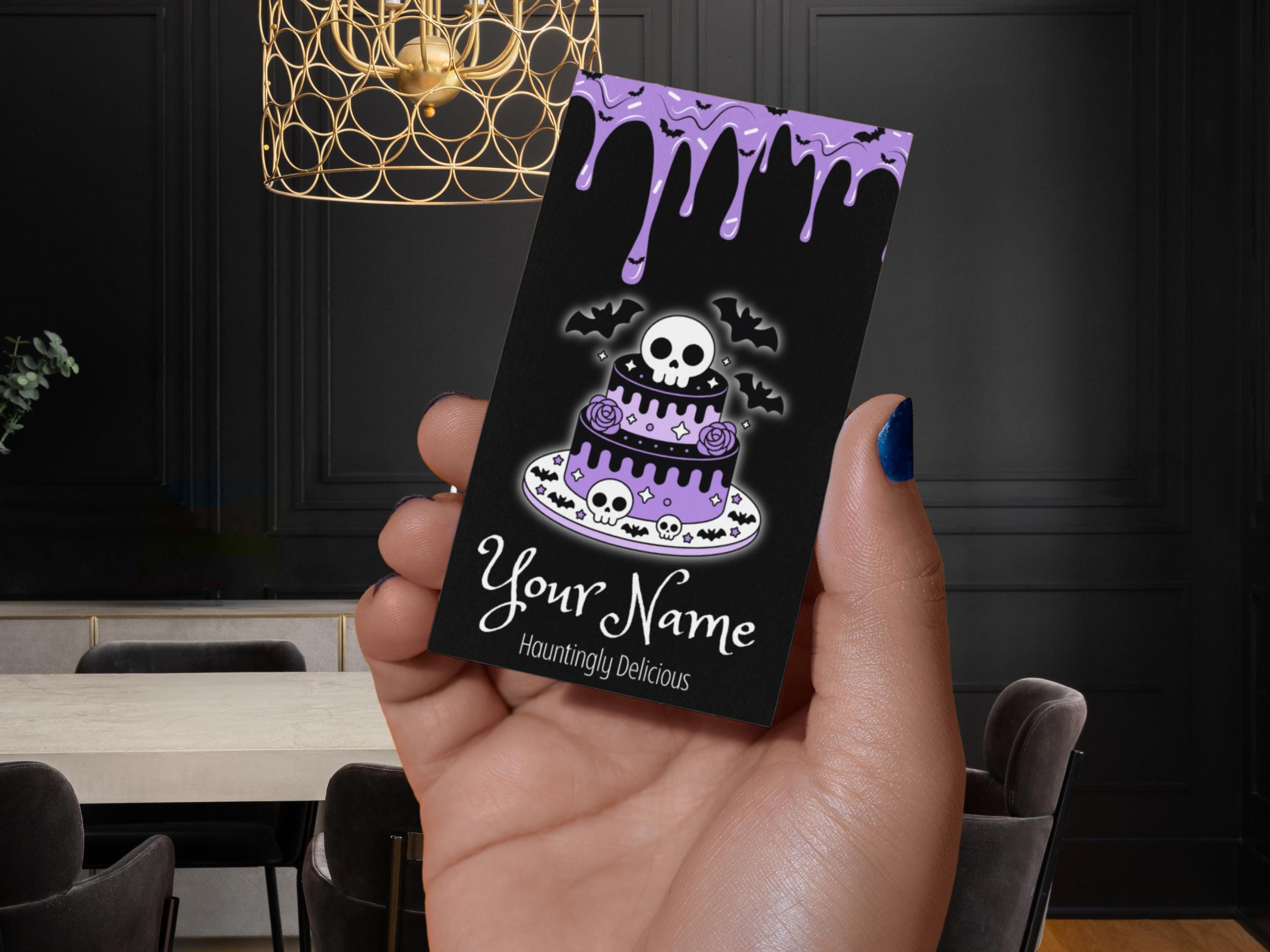 Goth Bakery Business Card Template | Purple Dripping Frosting & Bat ...