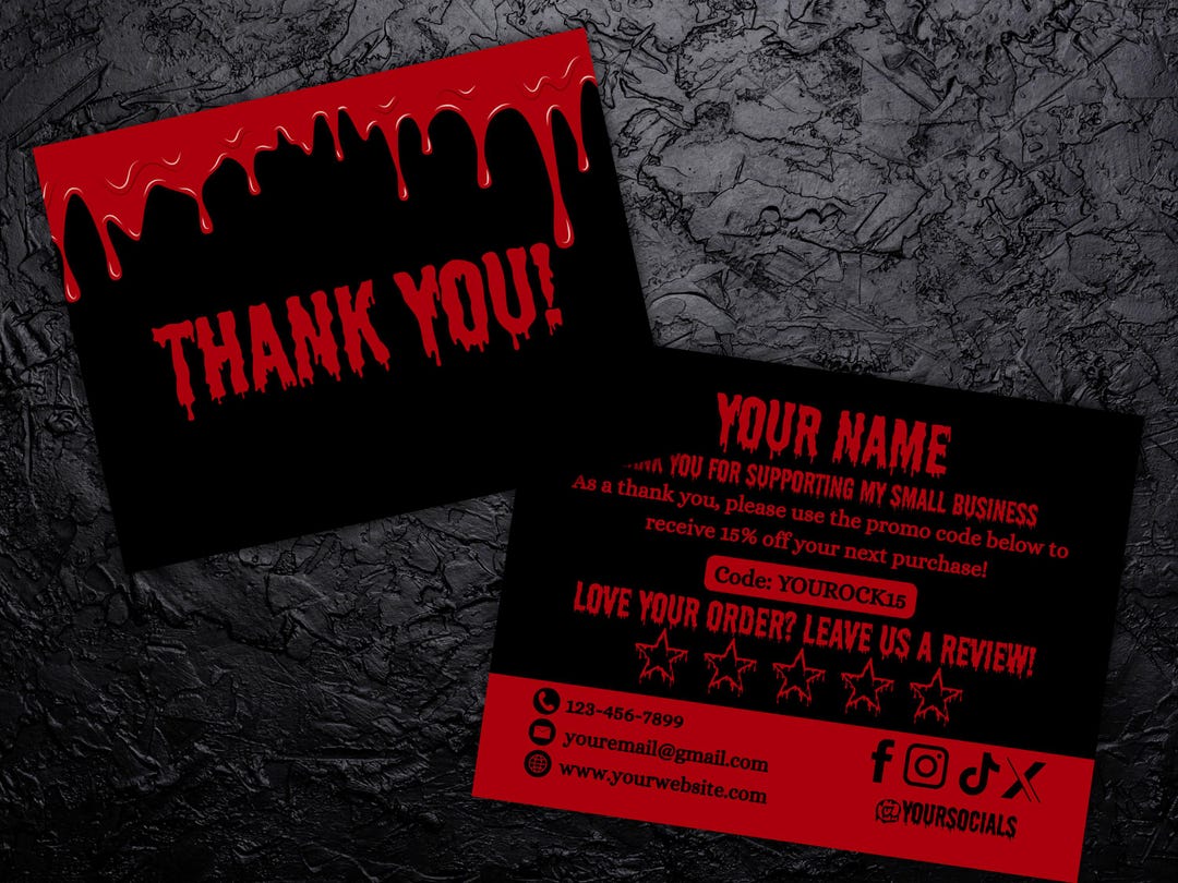 Dripping Blood Business Thank You Card Package Insert • Goth • Horror ...