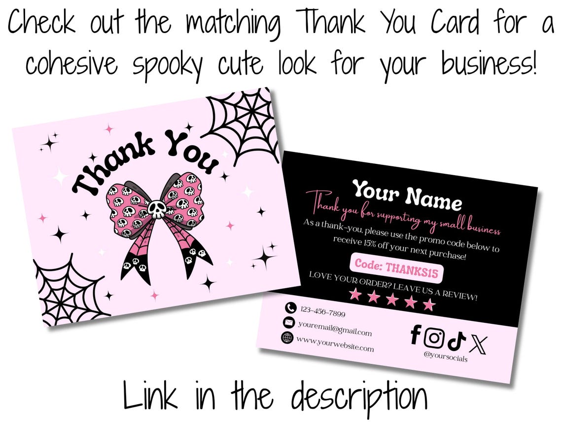 Goth Skull Bow Business Card Template | Editable Template | Instant ...