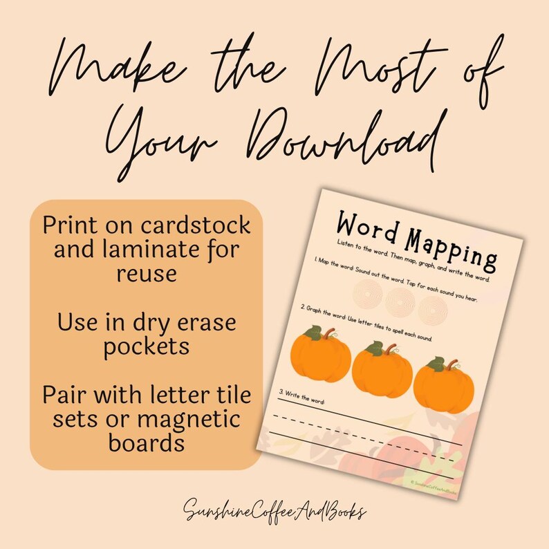 Autumn CVC Word Mapping Worksheet: Pumpkin Theme, Reading Printable ...