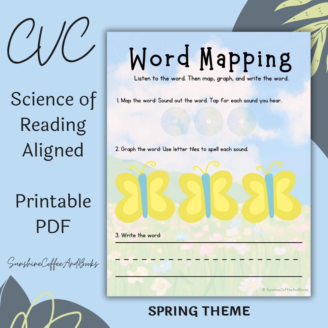 Spring CVC Word Mapping Worksheet: Butterfly Theme (PDF Downloadable ...