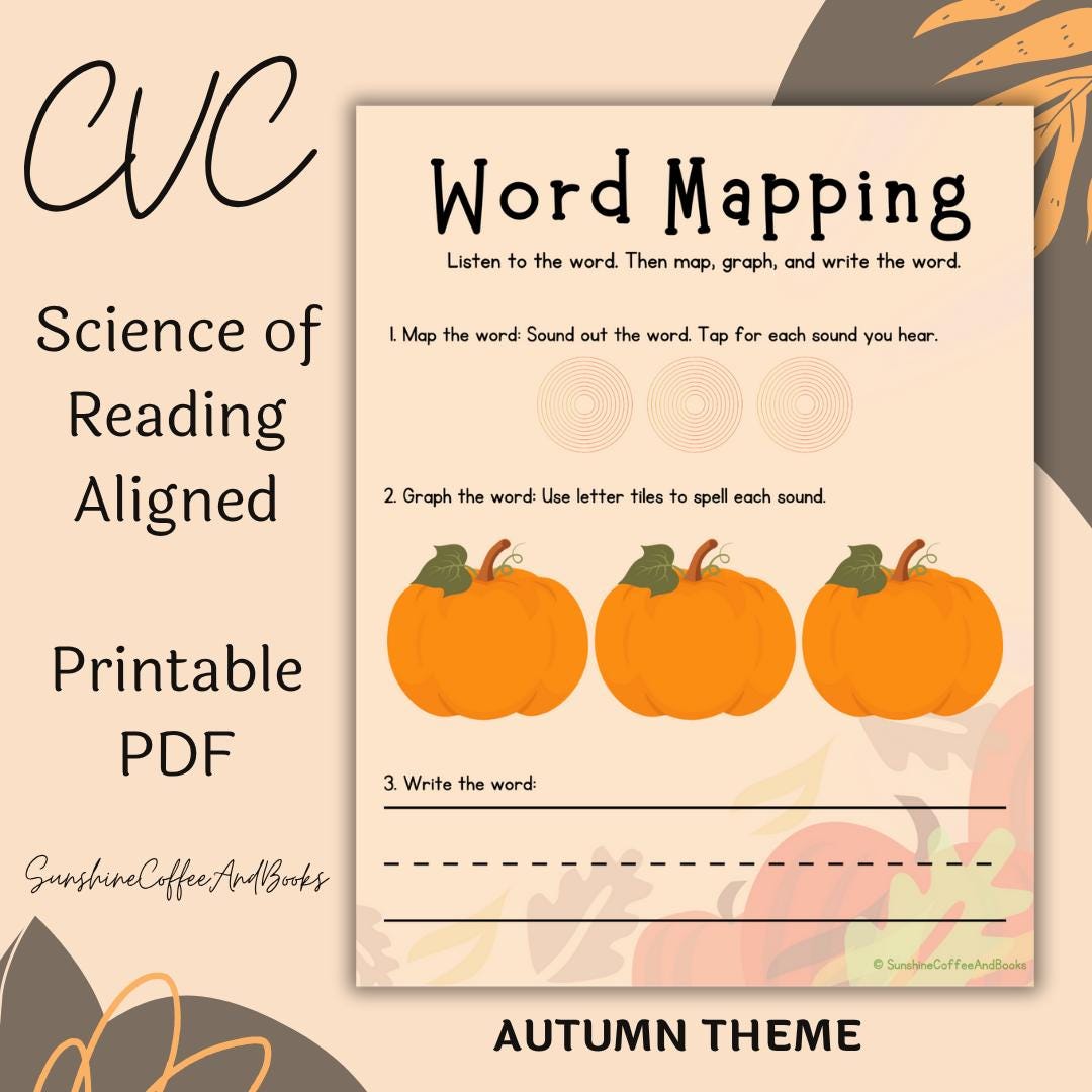 Autumn CVC Word Mapping Worksheet: Pumpkin Theme, Reading Printable ...