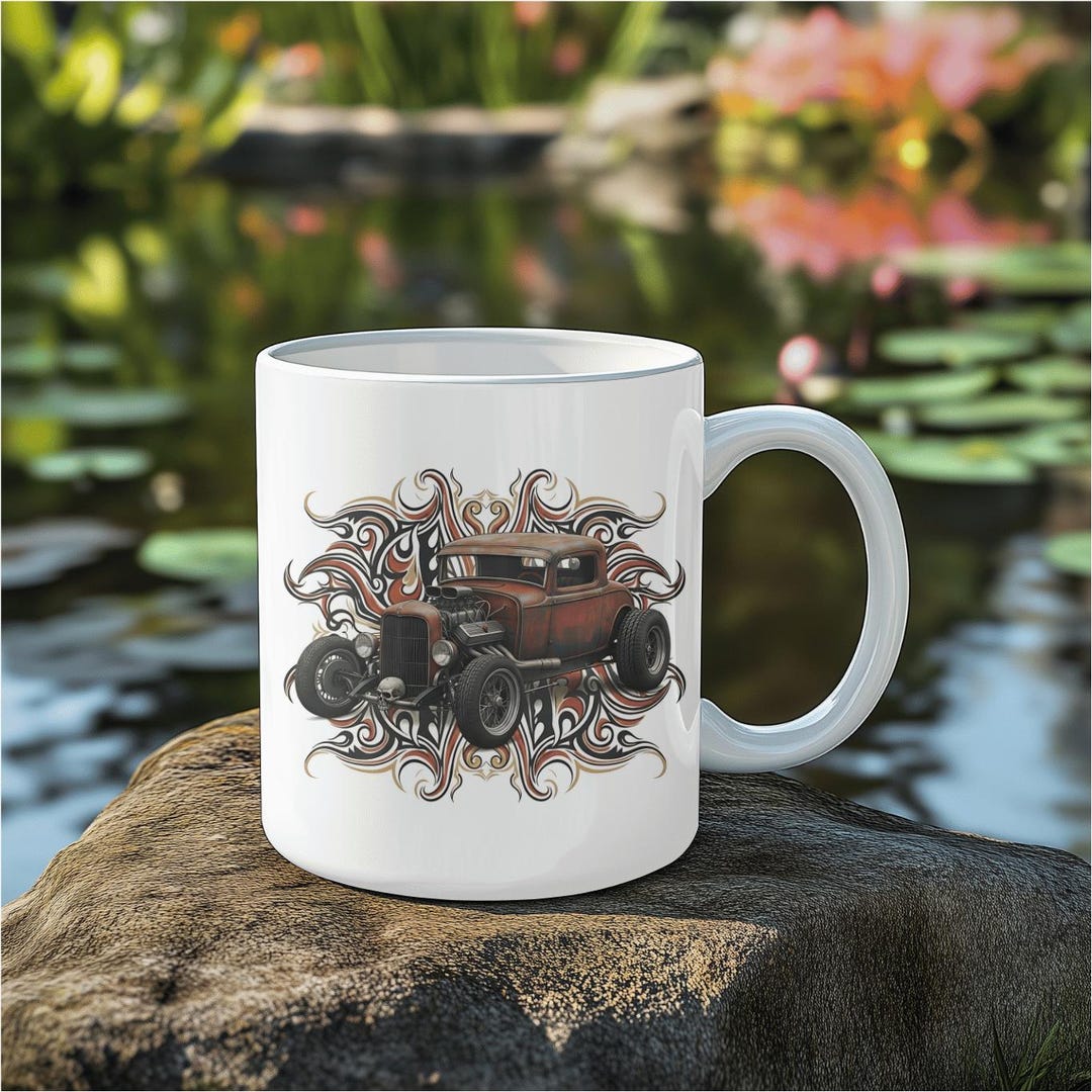 Vintage Hot Rod Coffee Cup: Retro Pinstripe Rat Rod, 11oz Ceramic Mug ...