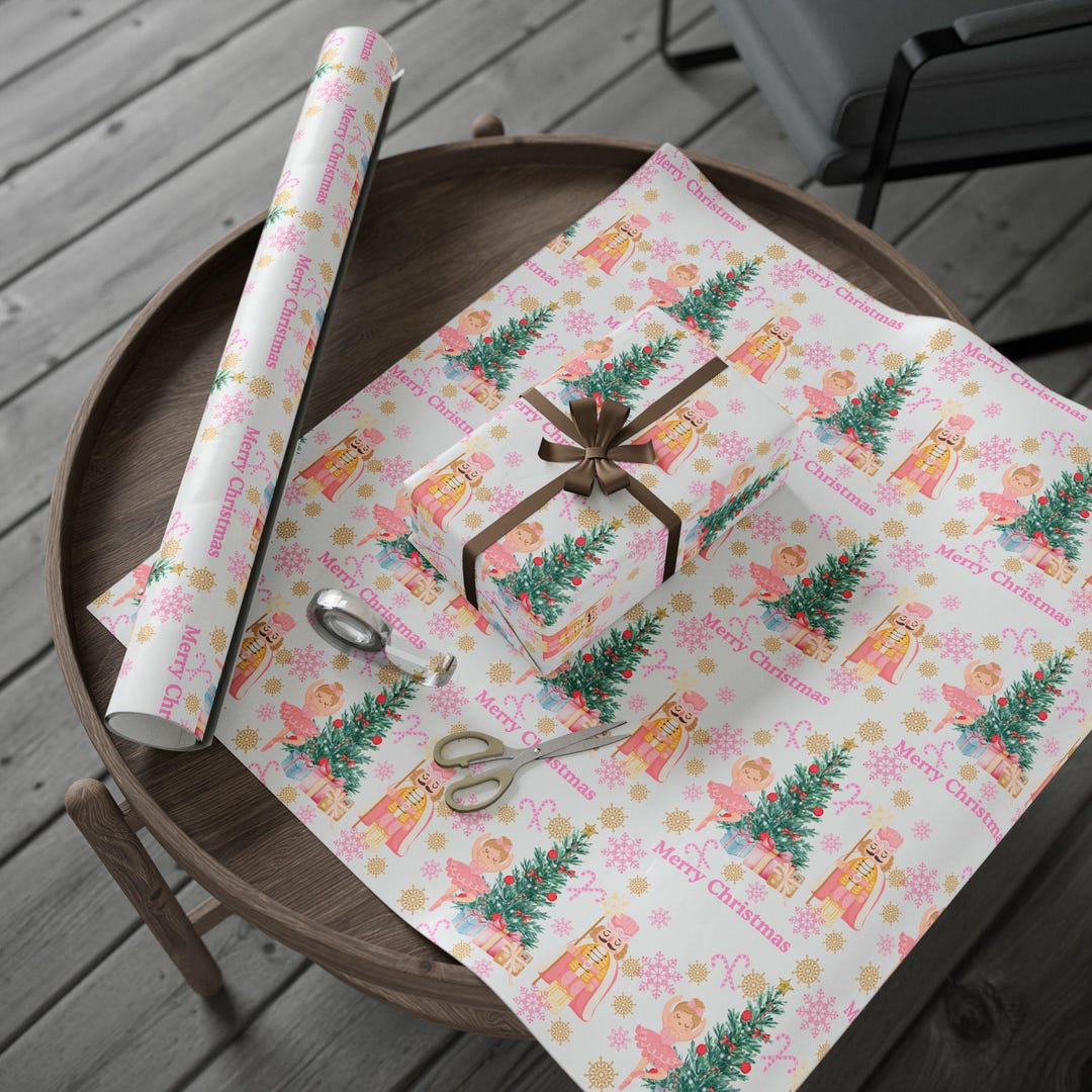 Nutcracker Christmas Wrapping Paper, Holiday Gift Wrap With Pink and ...