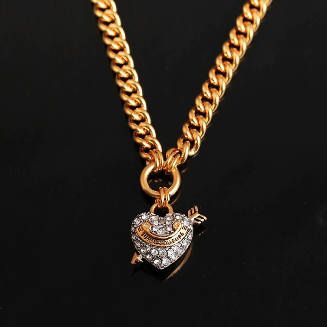 Iced-out Heart and Cupid Bow and Arrow Necklaces in Gold and Rose Gold ...