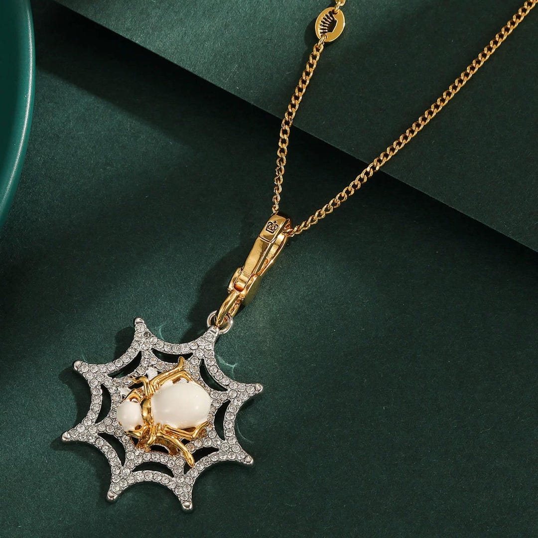 Juicy Couture Sparkling Spider Web Charm Necklace – Halloween Glam ...