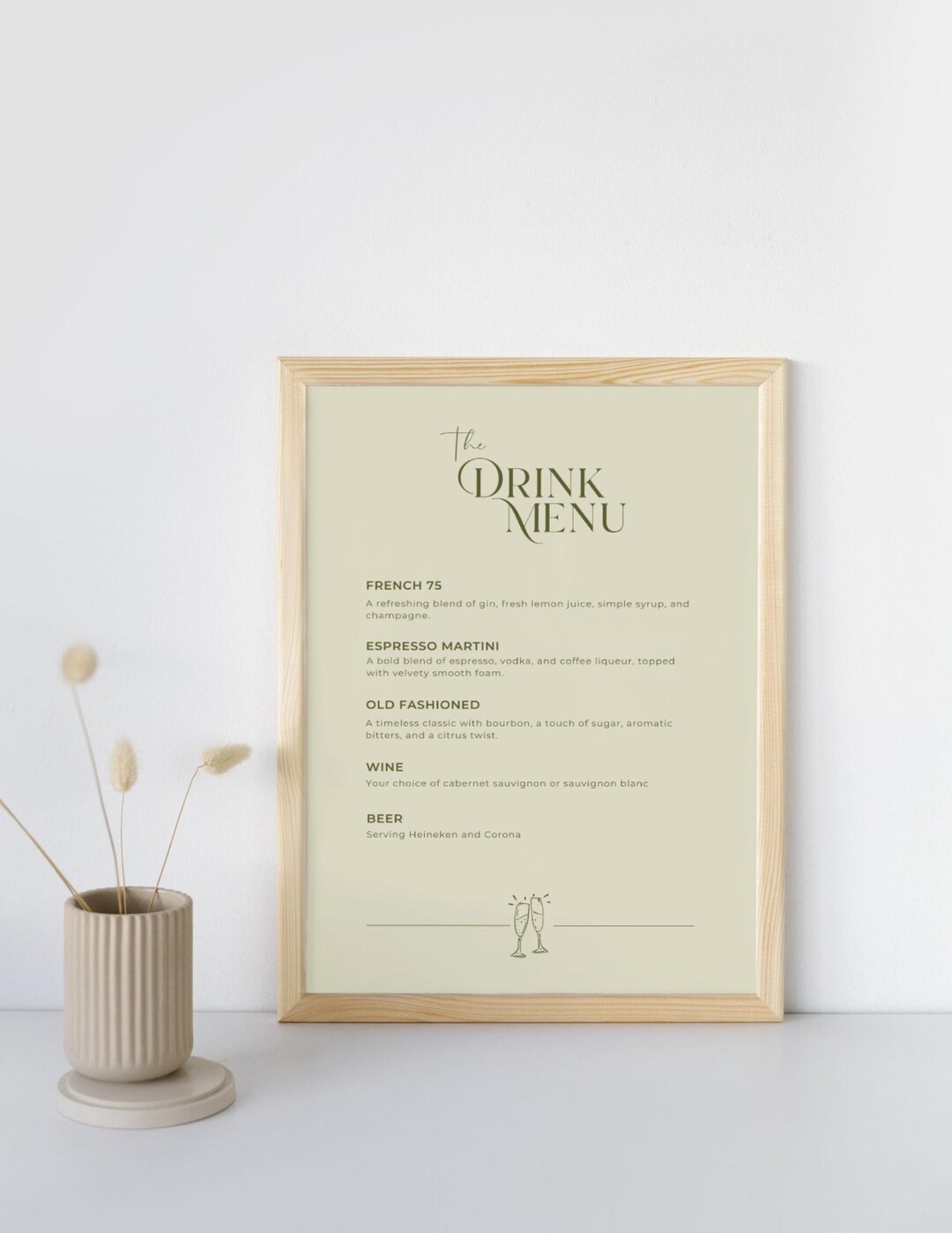 Sage Green Drink Menu, Downloadable Bar Menu Template, Customizable - Etsy