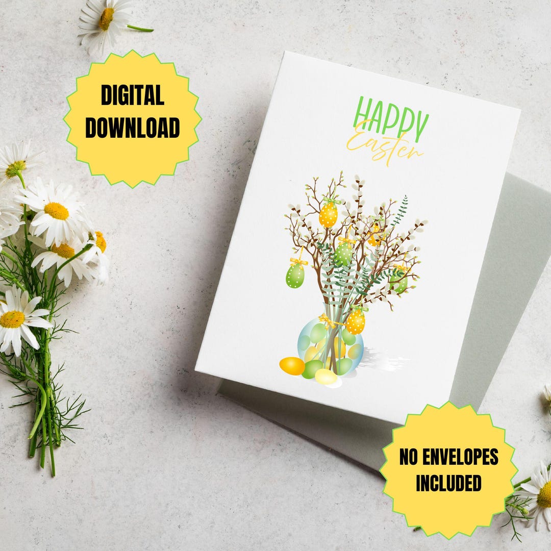 Printable 5x7 Card - Easter Spring Flowers - Easter Eggs - DIGITAL ...