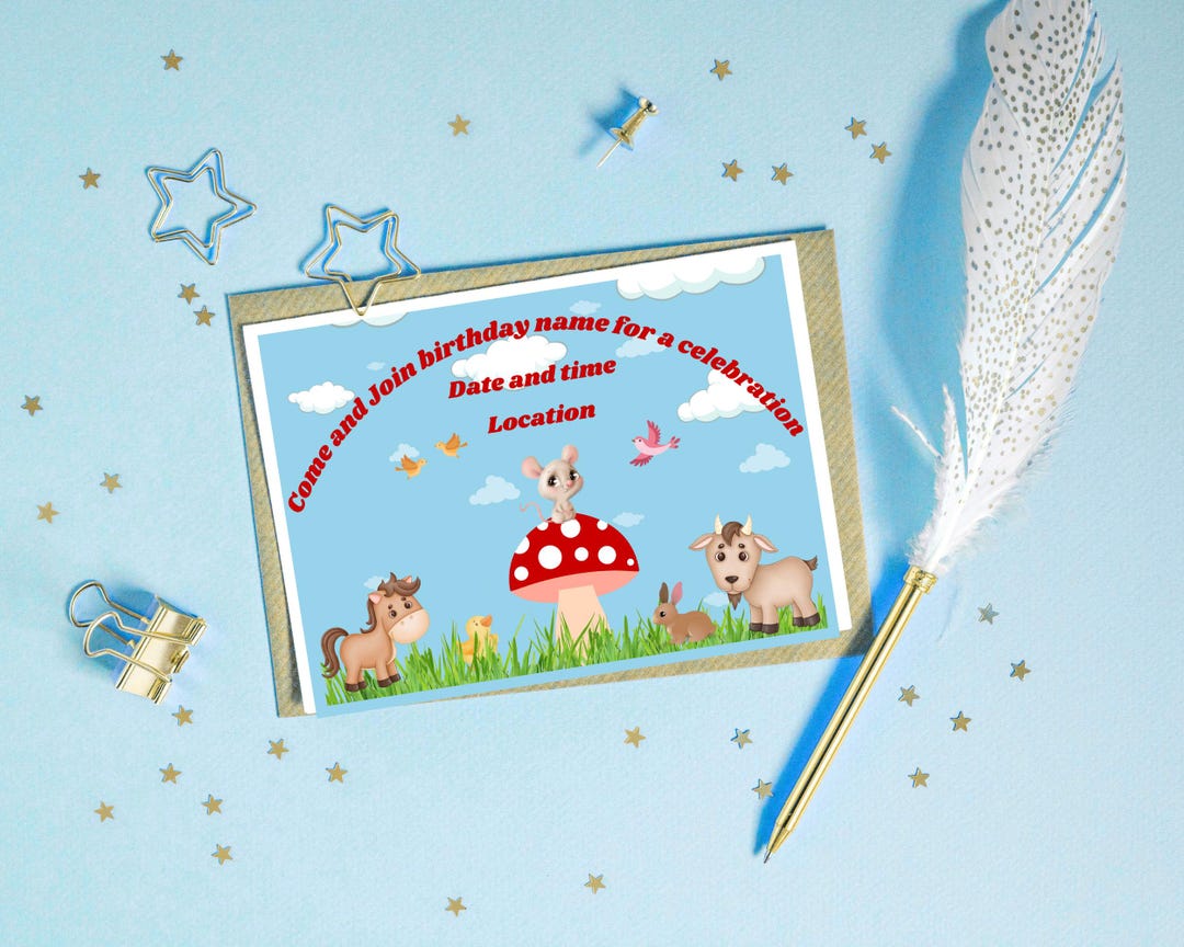 Toadstool Mouse and Animal Birthday Invitation | Woodland Kids Party ...