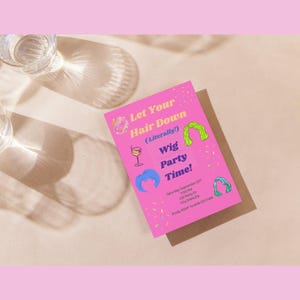 Editable Wig Party Invitation: Costume Birthday, Girls Night (5x7in ...